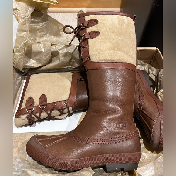UGG | Shoes | Ugg Australia 90 Belcloud Waterproof Cognacduck Boots Sheepskin Leather | Poshmark